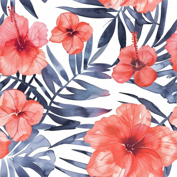 Download Seamless Hibiscus Flower Pattern with Palm Leaves Patterns ...
