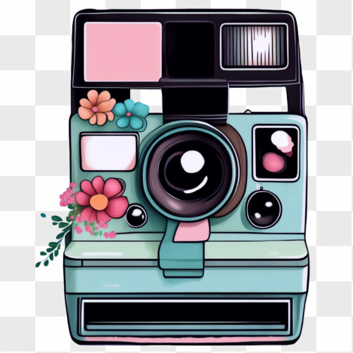 Download Pink Polaroid Camera with Heart-Shaped Stickers PNGs Online ...