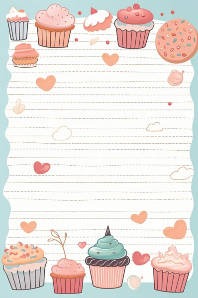 Download Lined Paper with Cupcakes and Hearts Backgrounds Online ...