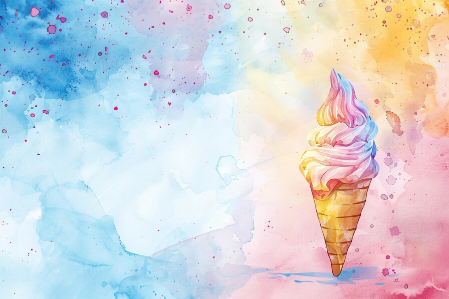Download Colorful Ice Cream Cone on Vibrant Watercolors Backgrounds ...