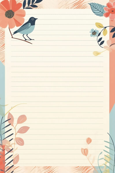Download Decorative Lined Paper with Floral and Bird Designs ...