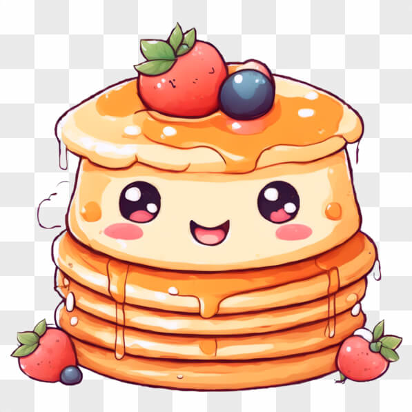 Download Kawaii Pancake Stack with Strawberries and Blueberries Kawaii Online - Creative Fabrica