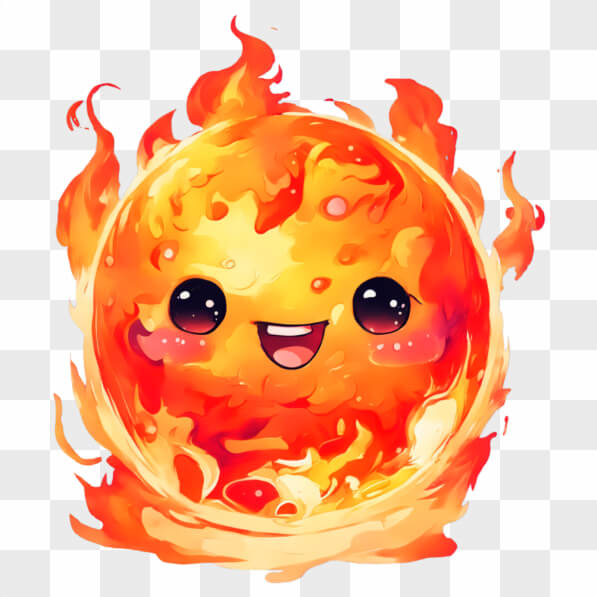 Download Kawaii Fireball Sticker with Smiley Faces and Glowing Flames ...