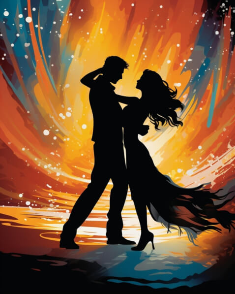 Download Silhouette of Two People Dancing in Front of Abstract ...