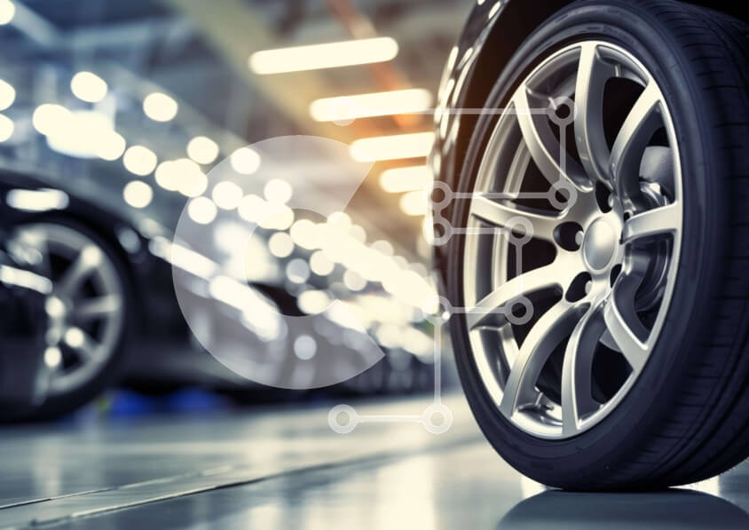 Download Close-up View of Car Wheels on Assembly Line Stockphotos ...