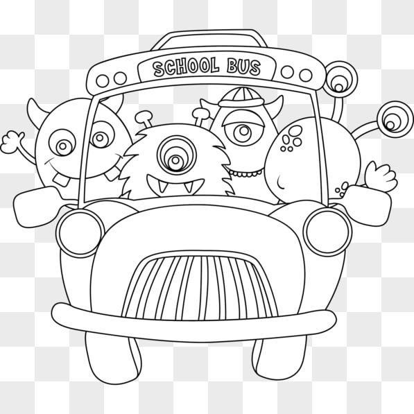 Download School Bus Coloring Page with Monsters PNGs Online - Creative ...