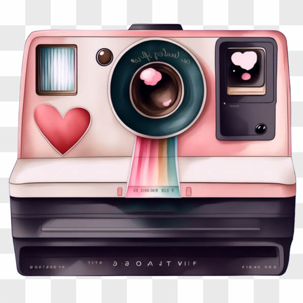 Download Pink Polaroid Camera with Heart-Shaped Stickers PNGs Online ...