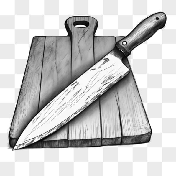 Download Chef's Knife Drawing on Cutting Board Sketches Online ...