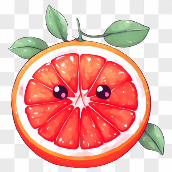 Download Kawaii Half-Cut Grapefruit with Green Leaves Kawaii Online ...