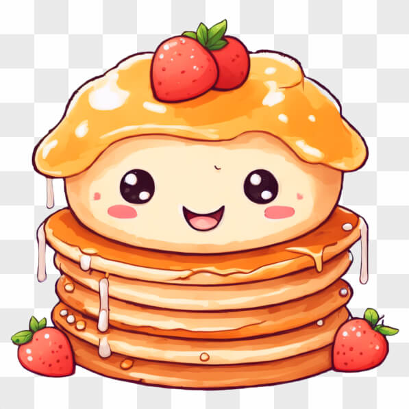 Download Kawaii Pancake Stack with Strawberries Kawaii Online - Creative Fabrica