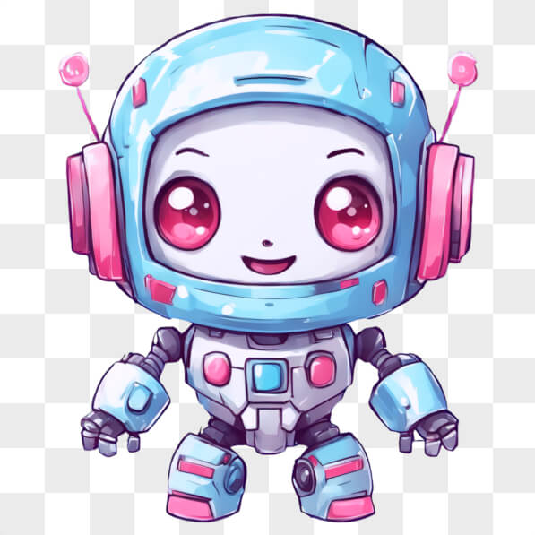 Baixe Robô de Desenho Animado Kawaii com Olhos Cor-de-Rosa e Fones de ...