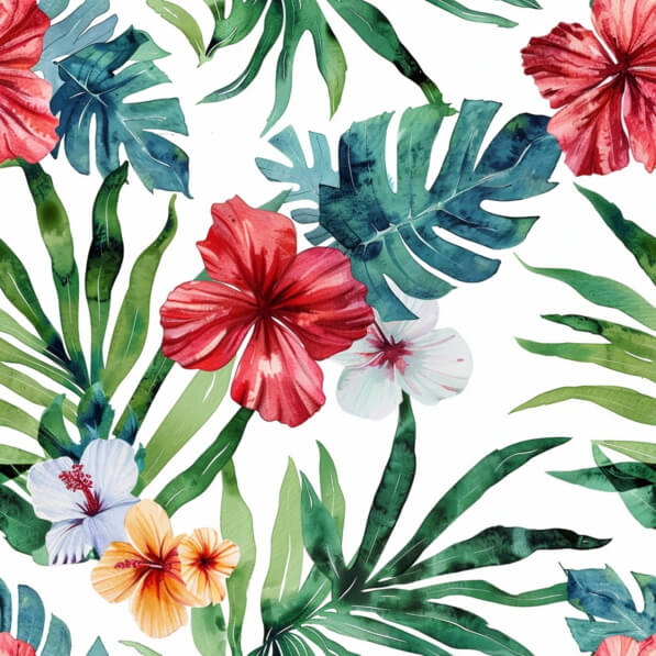 Download Colorful Tropical Flowers and Leaves Seamless Pattern Patterns ...