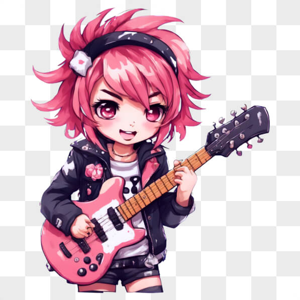 Download Kawaii Cartoon Girl Playing Electric Guitar with Pink Hair ...