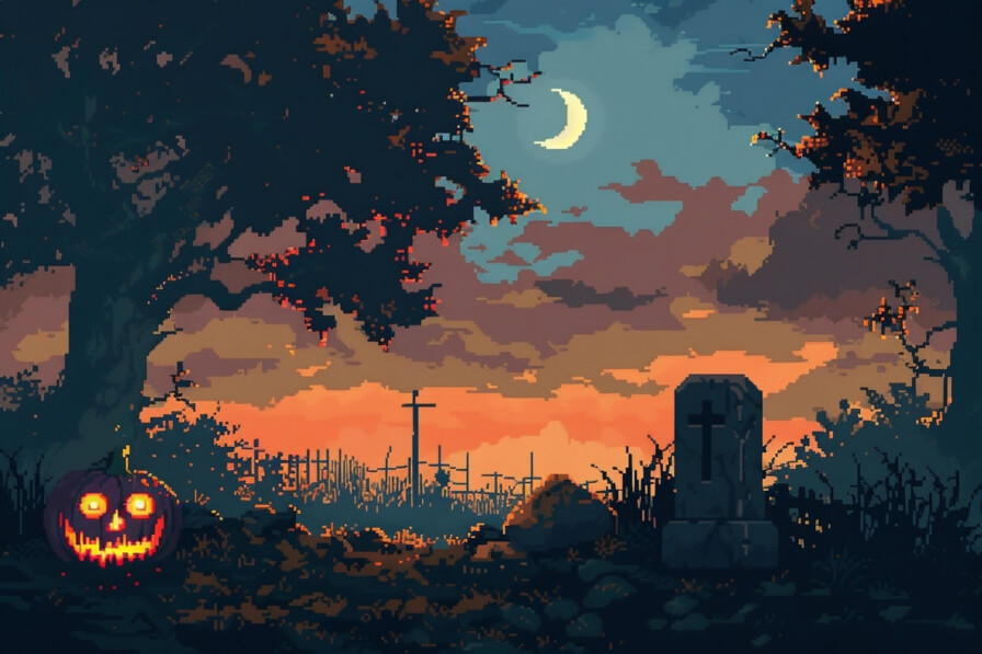 Download Eerie Halloween Cemetery with Pumpkins and Bats Backgrounds ...