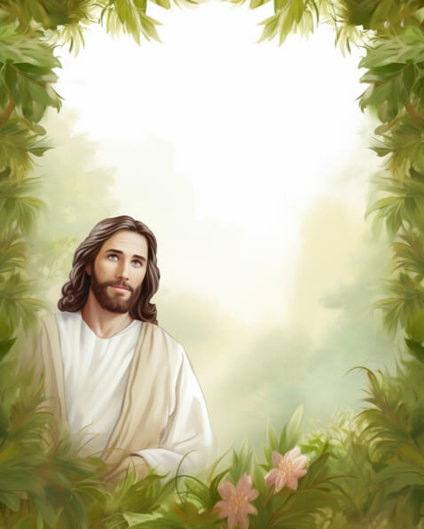 Download Painting of Jesus with Flowers and Greenery Backgrounds Online ...