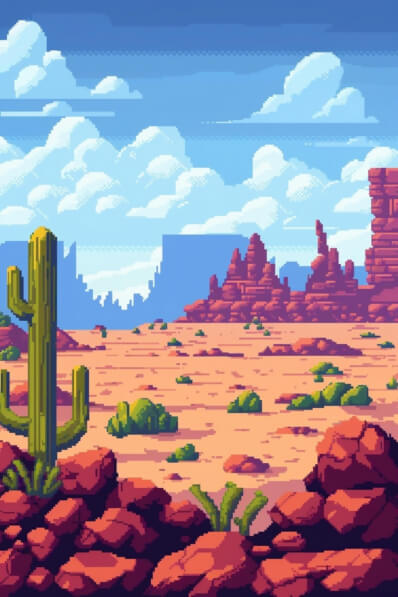 Download Pixelated Desert Landscape with Cactus Plants and Rocks ...