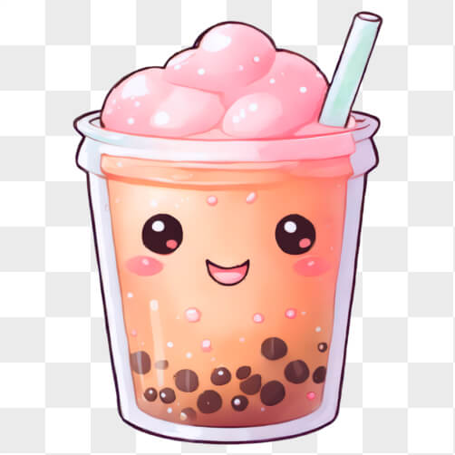 Download Kawaii Pink Bubble Tea Cup with Smiley Face Kawaii Online ...