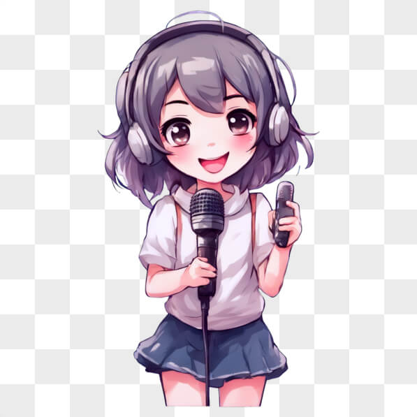 Download Kawaii Anime Girl Performing with Microphone and Headphones ...