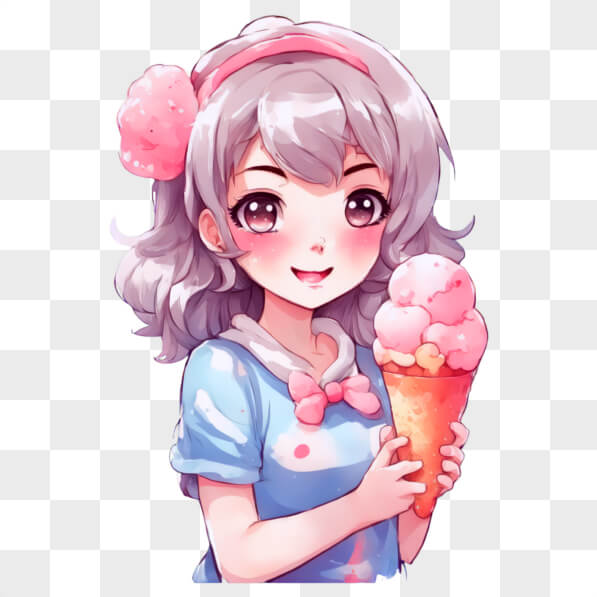 Descarga Chica Kawaii Sosteniendo un Cono de Helado Kawaii En Línea ...