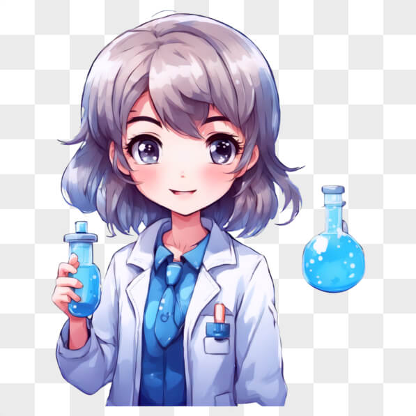 Download Kawaii Anime Girl in Lab Coat with Blue Liquid Beakers Kawaii ...