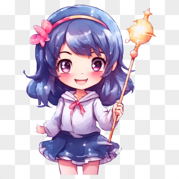 Download Kawaii Anime Girl With Blue Hair Holding Magic Wand Kawaii Online Creative Fabrica