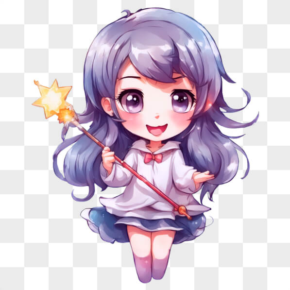 Download Kawaii Anime Girl Holding A Wand Online Creative Fabrica