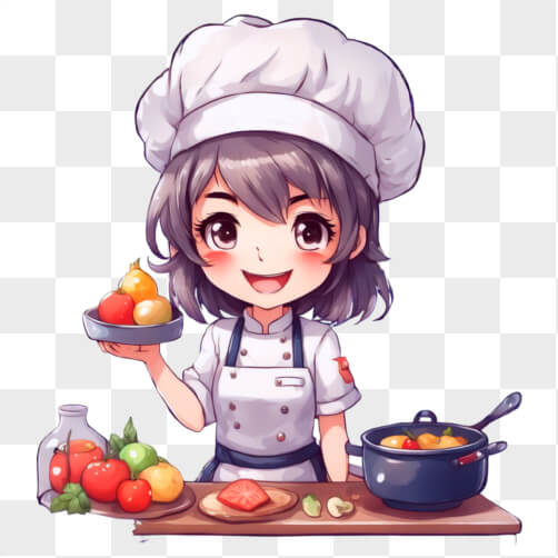 Download Kawaii Cartoon Girl in Anime Chef's Uniform Cooking with ...