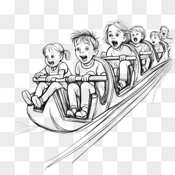 Download Children Riding Roller Coaster at Amusement Park Sketches ...
