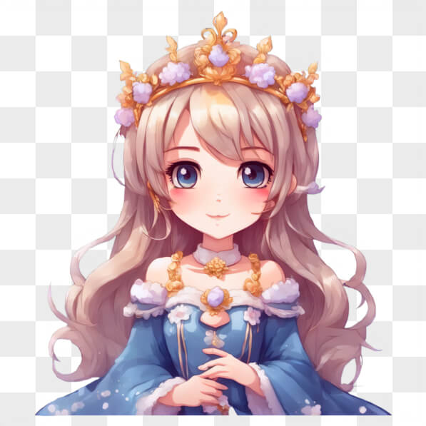 Download Kawaii Anime Girl in Blue Dress with Gold Jewelry and Tiara ...