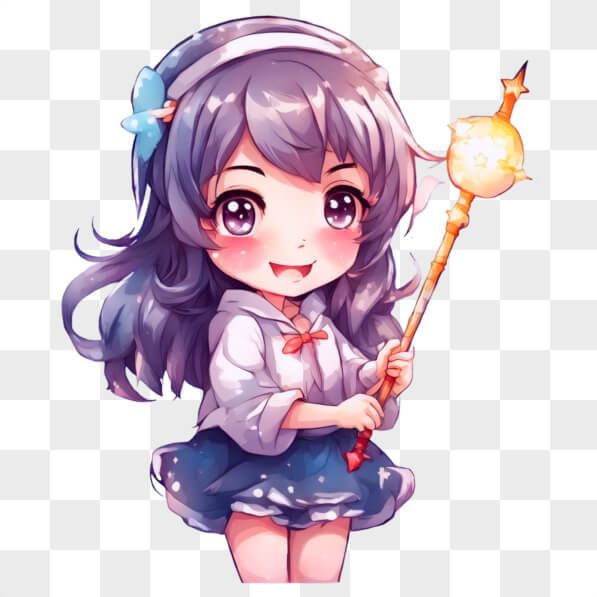 Download Kawaii Anime Girl Holding A Magical Wand Online Creative Fabrica