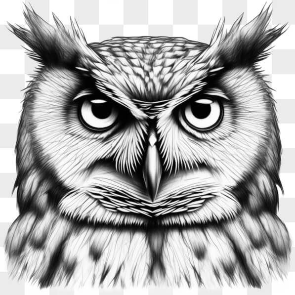 Download Detailed Owl Face Drawing in Ink and Charcoal Sketches Online ...