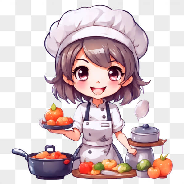 Download Kawaii Cartoon Chef Girl Preparing Fruits and Vegetables ...