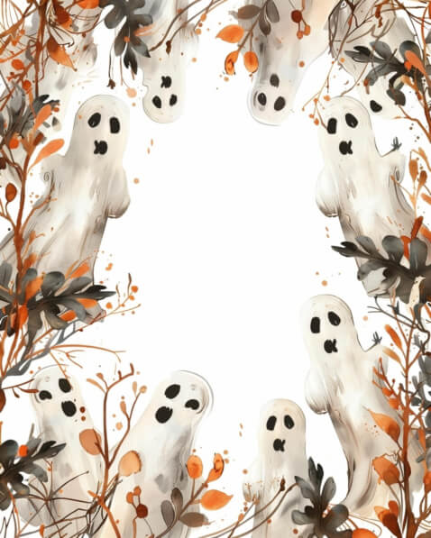 Download Watercolor Painting of Autumn Wreath with Ghosts and Leaves ...