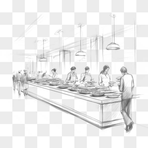 Download People Working at Buffet Counter Sketches Online - Creative ...