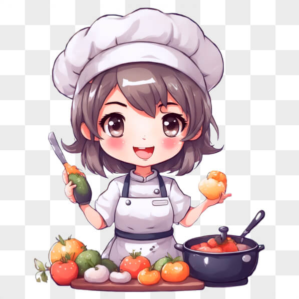 Download Kawaii Cartoon Girl Cooking with Fresh Vegetables Kawaii ...