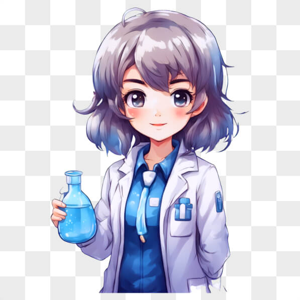 Download Kawaii Anime Girl in Lab Coat Holding Blue Liquid Kawaii ...