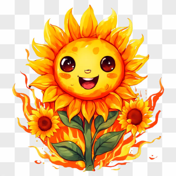 Download Kawaii Cartoon Sunflower with Smiley Face and Flames Kawaii ...