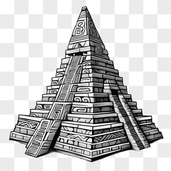 Download Black and White Drawing of Ancient Pyramid in Teotihuacán ...