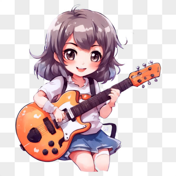 Download Kawaii Cartoon Girl Playing Orange Electric Guitar Kawaii ...
