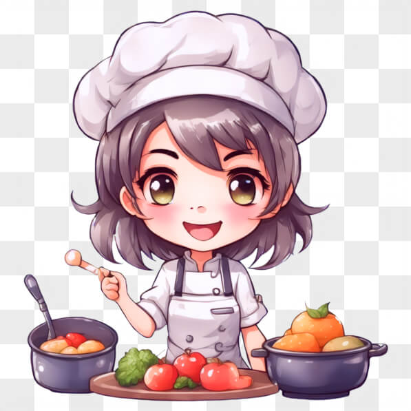 Download Kawaii Cartoon Chef Cooking with Fresh Ingredients Kawaii ...