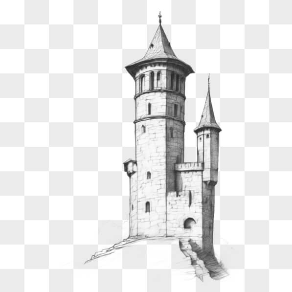 Download Black and White Drawing of an Old Castle Tower Sketches Online ...