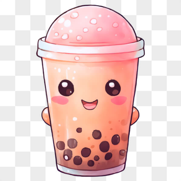 Download Kawaii Pink Bubble Tea Cup with Cute Cartoon Character Kawaii ...