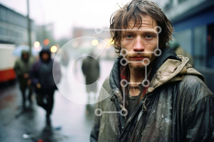 Homem na Rua Urbana com Pedestres banco de imagens | Creative Fabrica