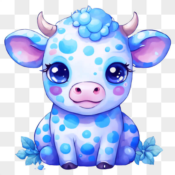 Scarica Mucca blu Kawaii circondata da foglie e fiori Kawaii Online ...