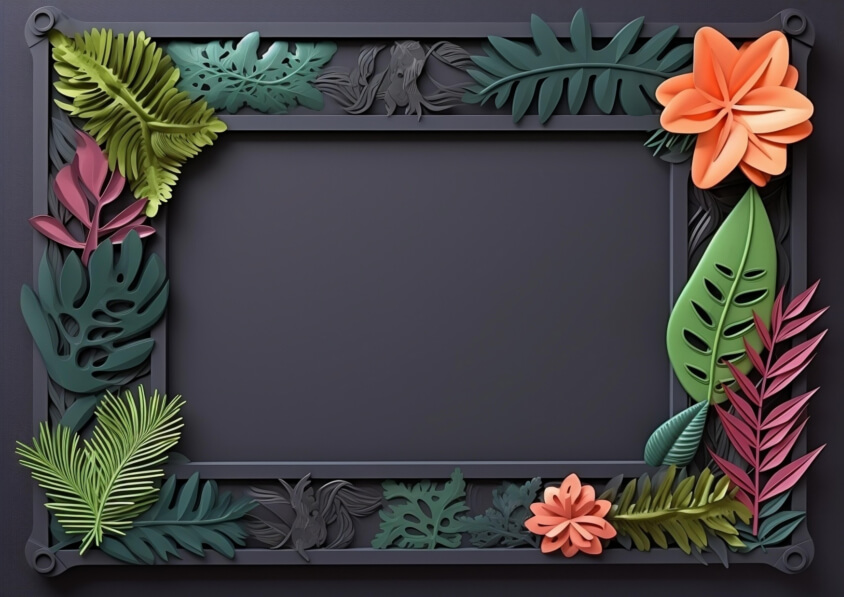 Download 3D Paper Frame with Tropical Leaves and Flowers Backgrounds ...