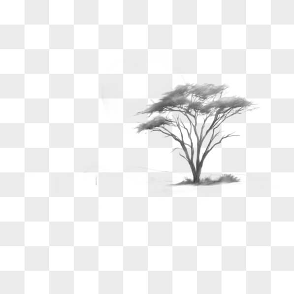 Download Black and White Drawing of Acacia Tree in Savannah with Full ...