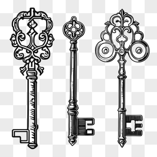 Download Black and White Drawing of Ornate Keys Sketches Online ...
