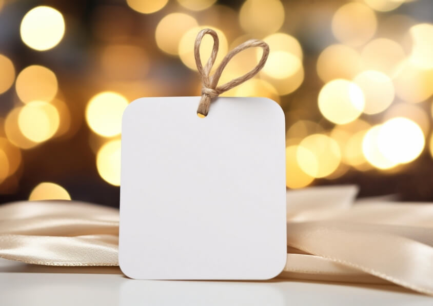 Download Festive White Gift Tag with Orange String and Ribbon Mockups ...