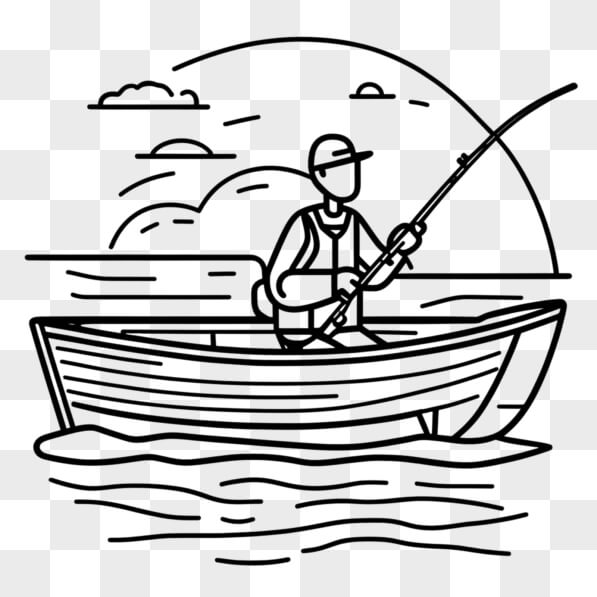 Download Man Fishing in Boat on Water Sketches Online - Creative Fabrica