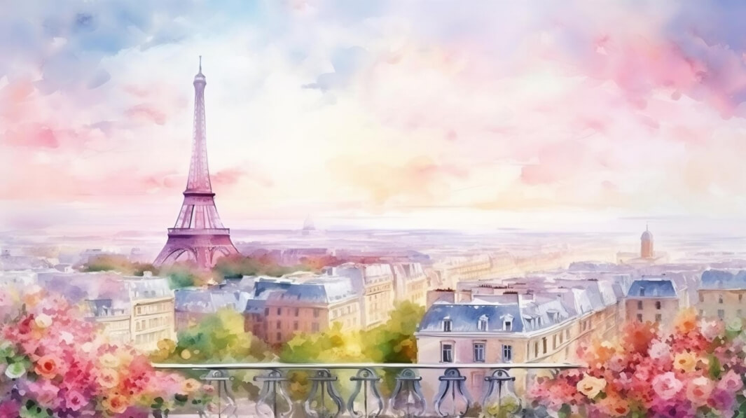 Baixe Pintura em Aquarela de Paris com Torre Eiffel e Flores Cor-de ...